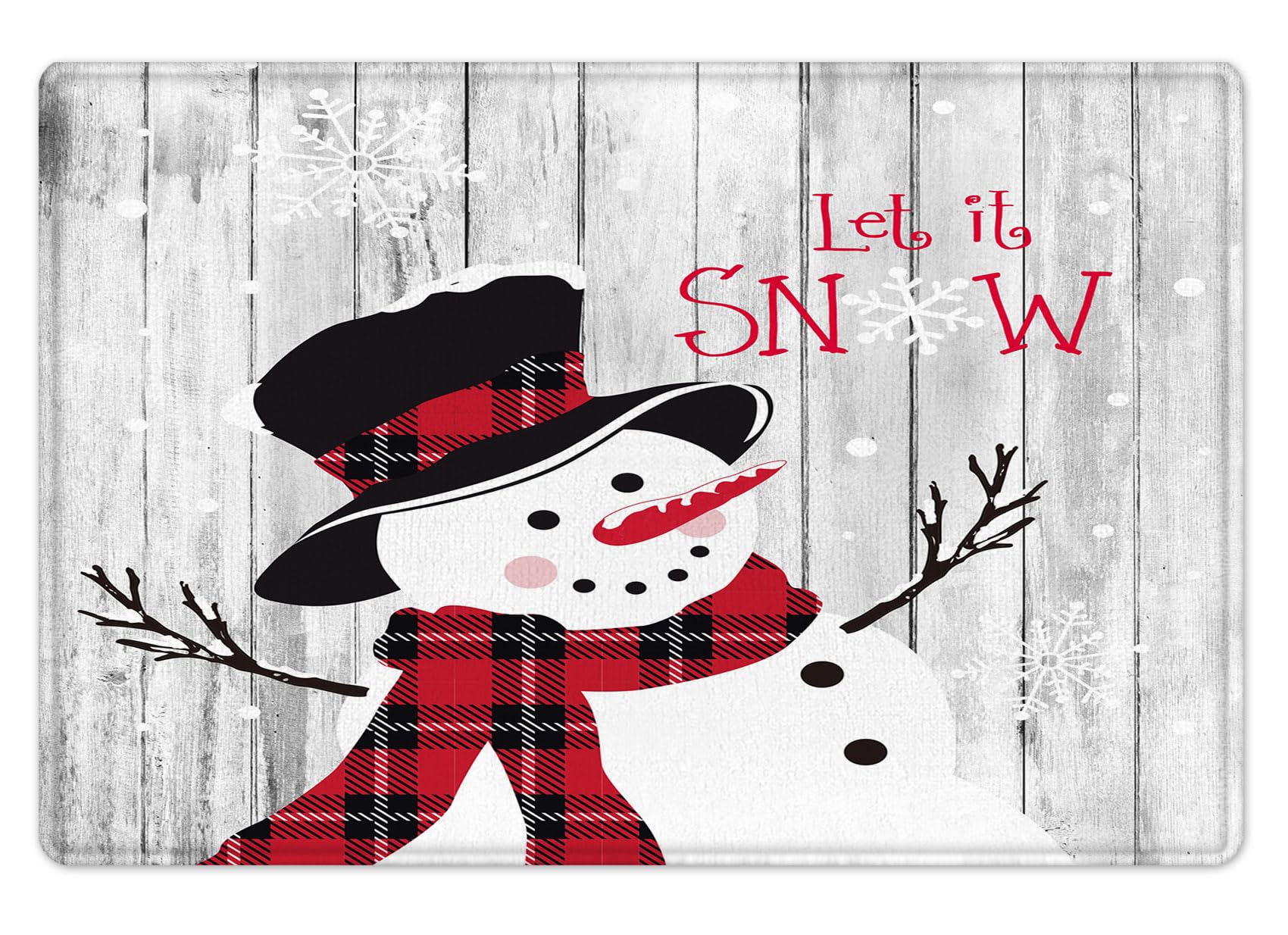 LB Winter Snowman Bath Mat Red and Black Plaid White Snowflake Area Rug for Bathroom Grey Rustic Wood Plank Doormat Non Slip Memory Foam Super Absorbent Floor Mats,24Wx16H Inch