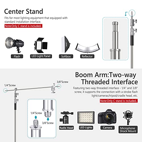 Neewer 10 Feet/3 Meters C-Stand Light Stand with 4 Feet/1.2 Meters Extension Boom Arm, 2 Pieces Grip Head and Carry Bag for Photography Studio Video Reflector, Umbrella, Monolight, etc (Basic Version)