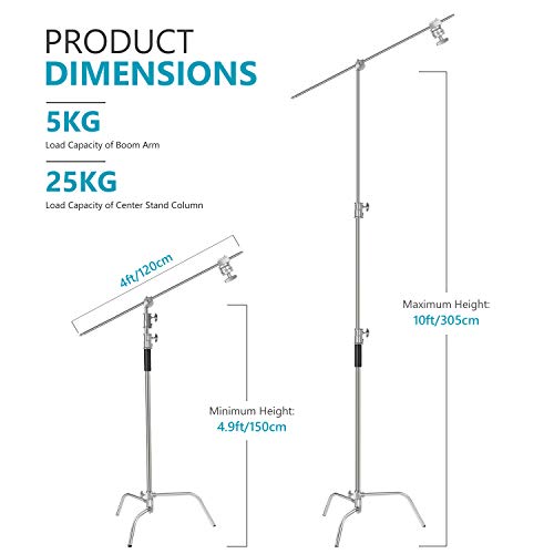 Neewer 10 Feet/3 Meters C-Stand Light Stand with 4 Feet/1.2 Meters Extension Boom Arm, 2 Pieces Grip Head and Carry Bag for Photography Studio Video Reflector, Umbrella, Monolight, etc (Basic Version)