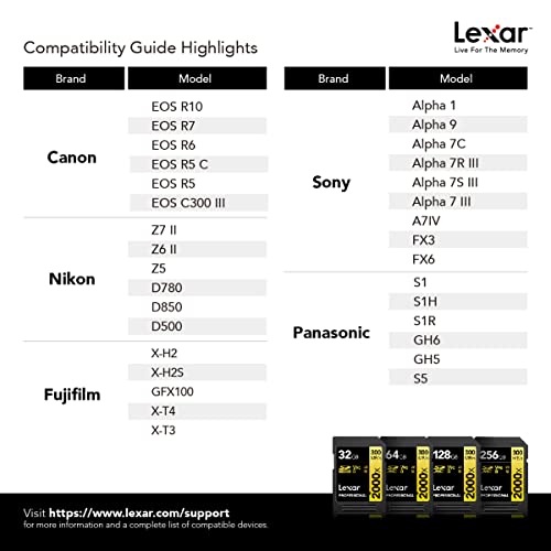 Lexar Professional 2000x 256GB SDXC UHS-II Memory Card, C10, U3, V90, Full-HD & 8K Video, Up To 300MB/s Read, for DSLR, Cinema-Quality Video Cameras (LSD2000256G-BNNNU)