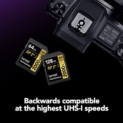 Lexar Professional 2000x 256GB SDXC UHS-II Memory Card, C10, U3, V90, Full-HD & 8K Video, Up To 300MB/s Read, for DSLR, Cinema-Quality Video Cameras (LSD2000256G-BNNNU)