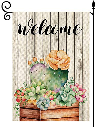 YaoChong Welcome Succulent Garden Flag Verticle Double Sided,Spring Summer Autumn Seasonal Gift Yard Farmhouse Holiday Decorations 12.5 x 18 inch