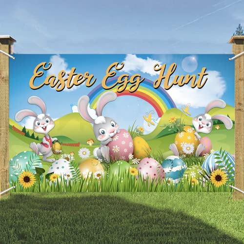 Easter Banner Easter Party Decorations Easter Egg Hunt Backdrops Banner Photo Backgrounds for Photography Photoshoot Kids Birthday Party Supplies 72 x 44 Inches