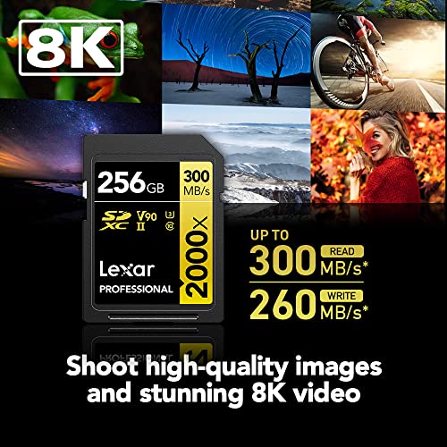 Lexar Professional 2000x 256GB SDXC UHS-II Memory Card, C10, U3, V90, Full-HD & 8K Video, Up To 300MB/s Read, for DSLR, Cinema-Quality Video Cameras (LSD2000256G-BNNNU)