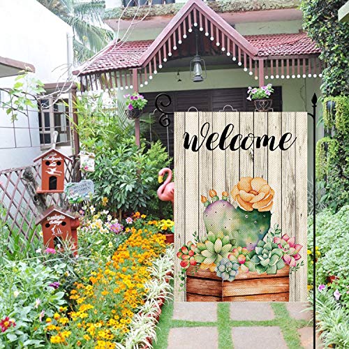 YaoChong Welcome Succulent Garden Flag Verticle Double Sided,Spring Summer Autumn Seasonal Gift Yard Farmhouse Holiday Decorations 12.5 x 18 inch