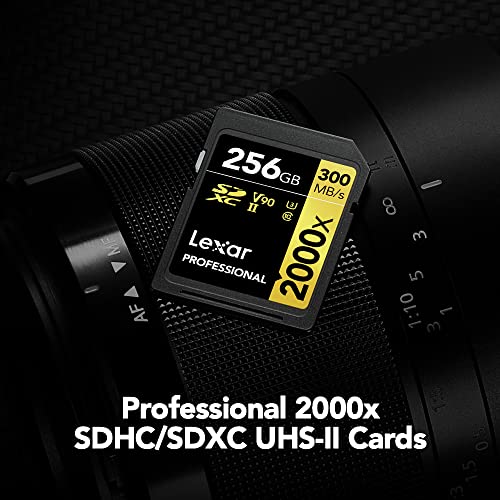 Lexar Professional 2000x 256GB SDXC UHS-II Memory Card, C10, U3, V90, Full-HD & 8K Video, Up To 300MB/s Read, for DSLR, Cinema-Quality Video Cameras (LSD2000256G-BNNNU)