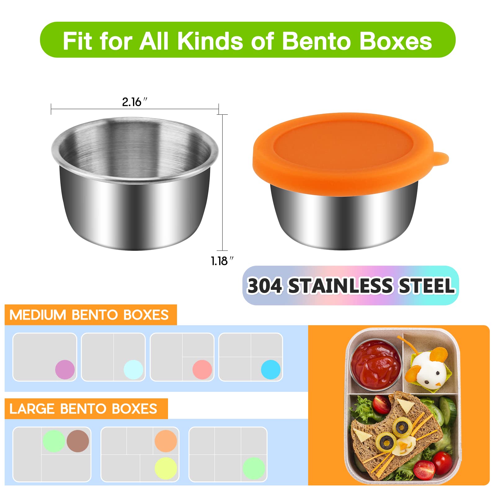 8 Pack Salad Dressing Container To Go, Gencywe 1.6oz Stainless Steel Condiment Cup, Condiment Containers with Lids, Reusable Small Containers with Silicone Lids, Leakproof Dipping Sauce Cups for Lunch