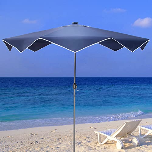 Sophia & William Patio Umbrella with 24 LED Lights Outdoor Umbrella with Corrugated Edge Easy Lift UV Protection 9ft Umbrella Auto-Tilt for 5 Pieces Patio Furniture Backyard Pool Garden, Navy