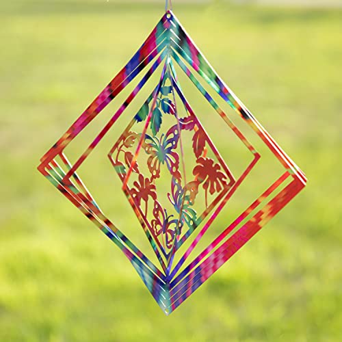 Dawhud Direct Rainbow Butterfly Kinetic Wind Spinners for Yard and Garden Wind Spinner Outdoor Metal Large Hanging Rainbow Decor Magic 3D Garden Art Wind Sculpture Spinners Kinetic Art Lawn Ornaments
