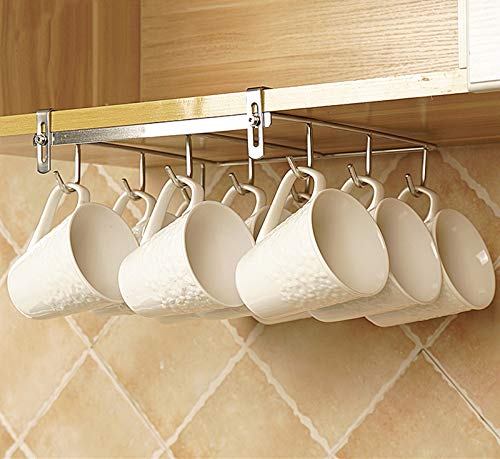Coffee Mug Holder - 304 Stainless Steel ,Cup Rack Under Shelf ,Applicable Cabinet Adjustment Thickness 0.39 "-1.17" (9-Hooks) (Primary Color, 1 Piece)