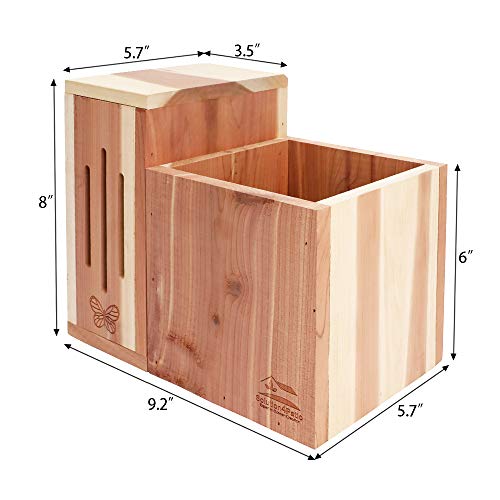 Solution4Patio USA Cedar Butterfly House & Flower Pot 2 in 1 Combination Multifunctional Design with Drainage Holes, 9.2 in. L x 5.7 in. W x 8.0 in. H #B309A00