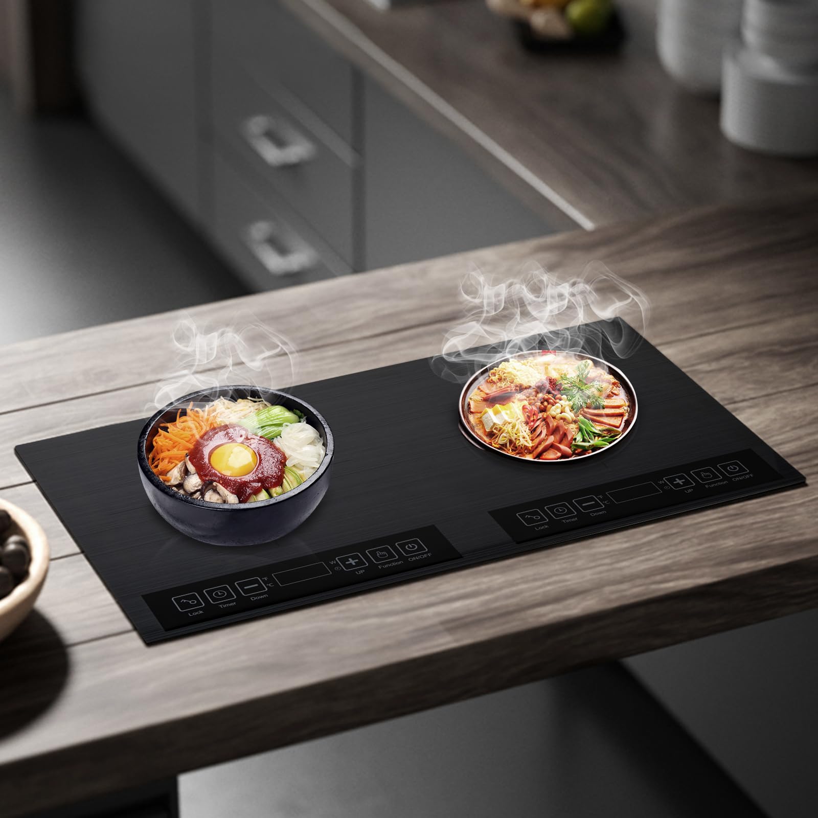 YIYIONCE Double Induction Cooktop 24 In Portable Electric Cooktop 2 Burner 2KW Dual Induction Cooker with LED Touch Screen & 9 Temperature Fast Heating Induction Burner for Kitchen Home Use | US STOCK