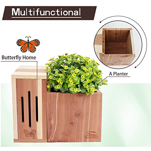 Solution4Patio USA Cedar Butterfly House & Flower Pot 2 in 1 Combination Multifunctional Design with Drainage Holes, 9.2 in. L x 5.7 in. W x 8.0 in. H #B309A00