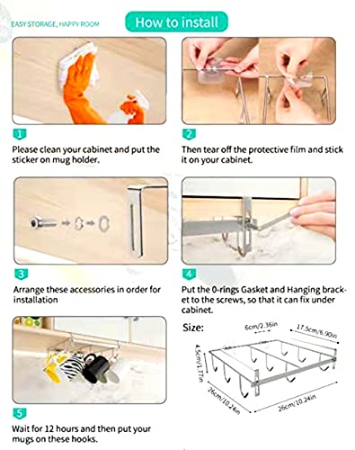 Coffee Mug Holder - 304 Stainless Steel ,Cup Rack Under Shelf ,Applicable Cabinet Adjustment Thickness 0.39 "-1.17" (9-Hooks) (Primary Color, 1 Piece)