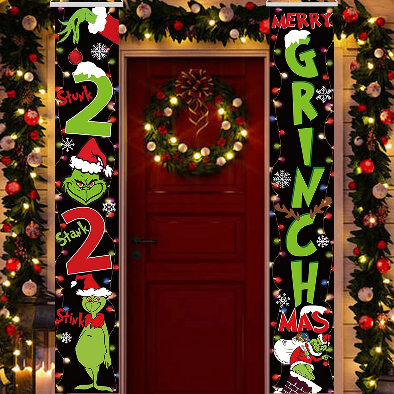 Christmas Decorations Porch Banner - 2022 Merry Christmas Banner Door Sign for Xmas Vacation Holiday Indoor Outdoor Hanging Decorations