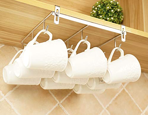Coffee Mug Holder - 304 Stainless Steel ,Cup Rack Under Shelf ,Applicable Cabinet Adjustment Thickness 0.39 "-1.17" (9-Hooks) (Primary Color, 1 Piece)