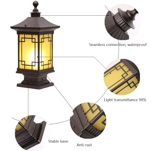 MODEBHD Central European Water-Proof Rust-Proof IP65 Pillar Light, Die-cast Aluminum Outdoor LED Post Light, Villa Courtyard Park Lawn E27 Post Lantern, Square Wall Post Lamps Traditional Landscape L
