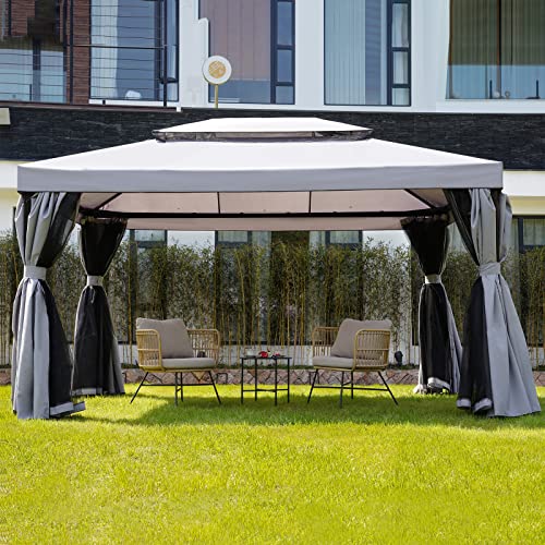 Grand Patio 10x13 Ft Patio Gazebo, Outdoor Gazebo Canopy with Mesh Netting and Curtains,Sturdy Straight Leg Tent Soft Top Gazebo for Patios Deck Backyard