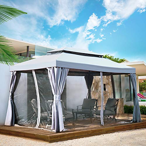Grand Patio 10x13 Ft Patio Gazebo, Outdoor Gazebo Canopy with Mesh Netting and Curtains,Sturdy Straight Leg Tent Soft Top Gazebo for Patios Deck Backyard