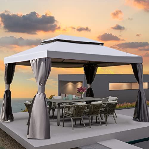 Grand Patio 10x13 Ft Patio Gazebo, Outdoor Gazebo Canopy with Mesh Netting and Curtains,Sturdy Straight Leg Tent Soft Top Gazebo for Patios Deck Backyard