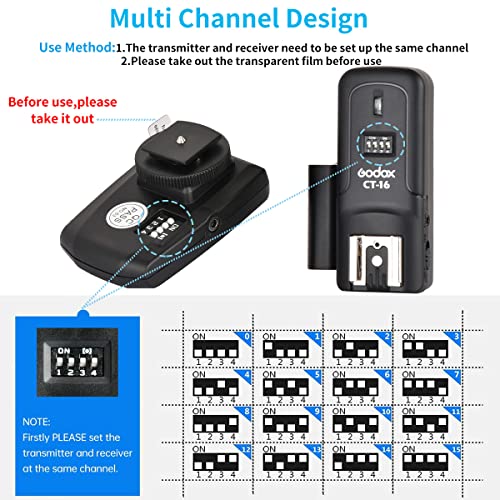 Godox CT-16 Wireless Radio Flash Trigger Receiver Kit,Fit Compatible for Canon Nikon Pentax DSLR Camera Studio 3-in-1 Flash Transmitter and Receiver