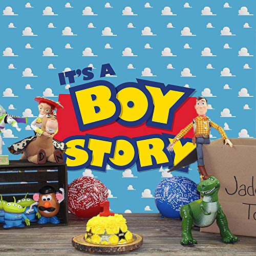 Art Studio It's a Boy Story Backdrop Birthday Party Theme Photo Background Blue Sky White Clouds Photography Backdrops Baby Shower Kids Hero Photo Booth Studio Props Vinyl 6x6ft