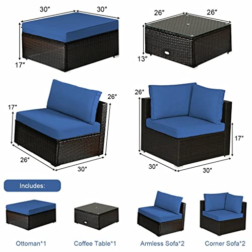 NICEDAYFY 6PCS Outdoor Patio Rattan Furniture Set Cushioned Sectional Sofa Navy for Your Garden, Balcony and Poolside