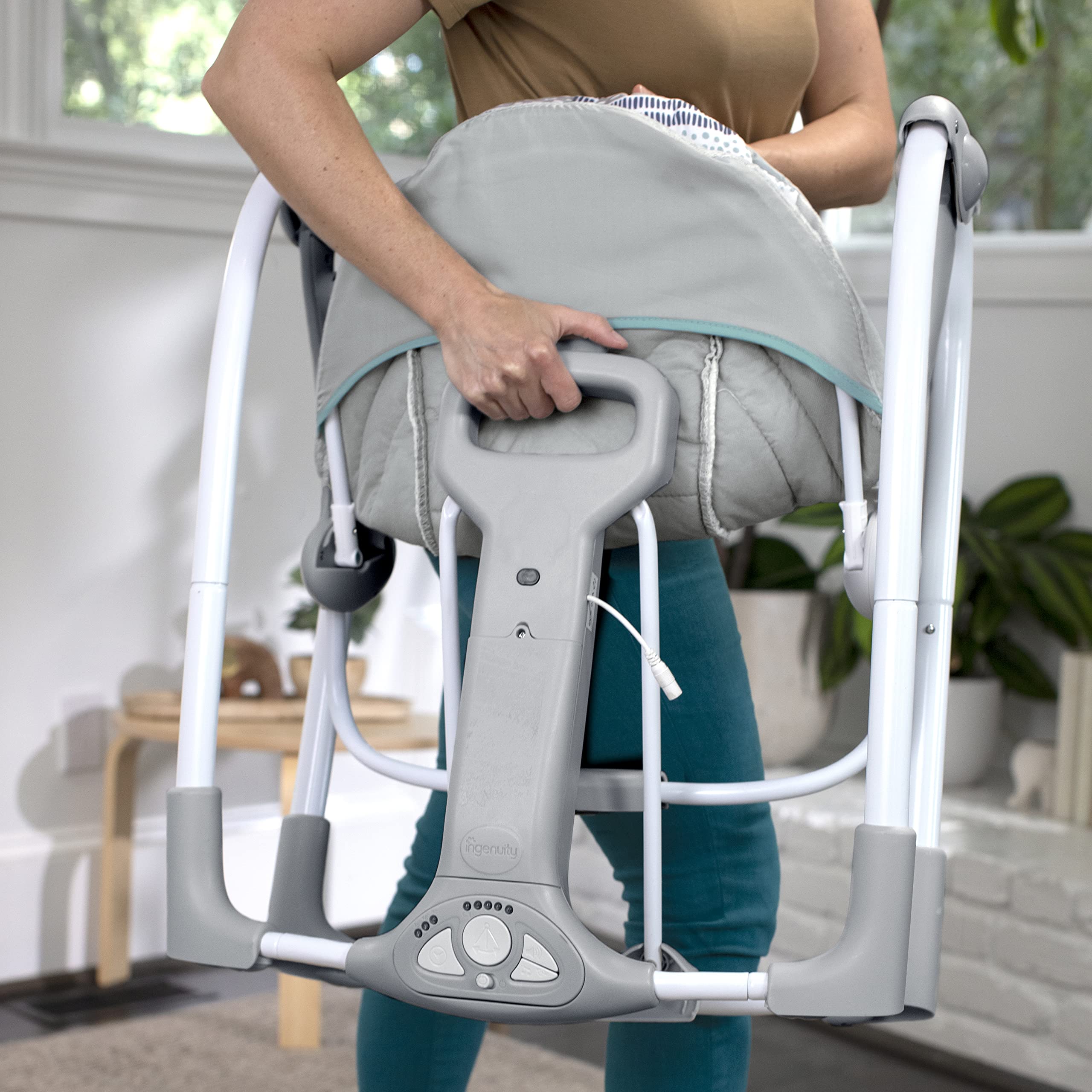 Ingenuity Compact Lightweight Portable Baby Swing with Music, Nature Sounds and Battery-Saving Technology - Abernathy, 0-9 Months