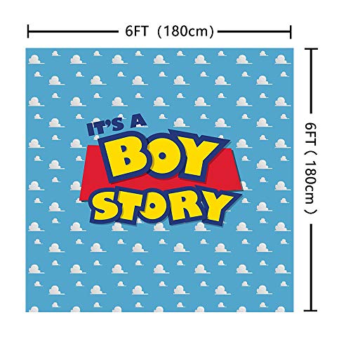 Art Studio It's a Boy Story Backdrop Birthday Party Theme Photo Background Blue Sky White Clouds Photography Backdrops Baby Shower Kids Hero Photo Booth Studio Props Vinyl 6x6ft