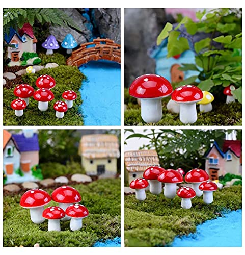 Aliotech 50 Pieces Mini Mushroom Miniatures Artificial Garden Fairy Bonsai Plant Pot Resin Craft Decoration for Home DIY Micro Landscape Decor (Red)