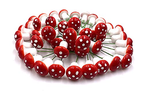 Aliotech 50 Pieces Mini Mushroom Miniatures Artificial Garden Fairy Bonsai Plant Pot Resin Craft Decoration for Home DIY Micro Landscape Decor (Red)