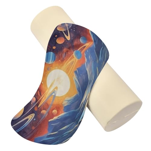 xigua Cartoon Space Neck Roll Pillow for Neck Relief with Removable Washable Cover - Memory Foam Round Cylinder Bolster, Ergonomically Designed for Head, Neck, Back, and Legs