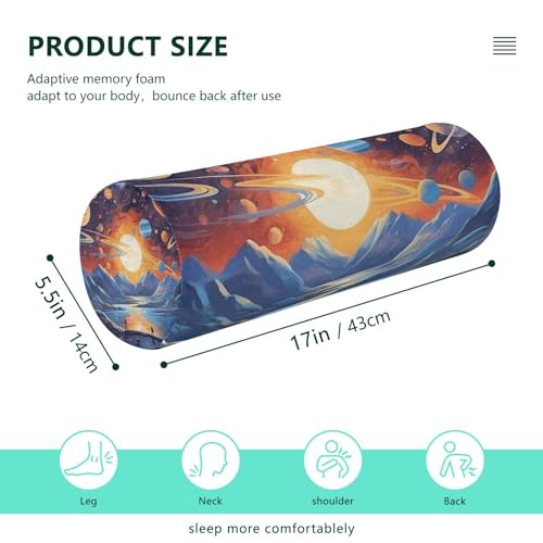 xigua Cartoon Space Neck Roll Pillow for Neck Relief with Removable Washable Cover - Memory Foam Round Cylinder Bolster, Ergonomically Designed for Head, Neck, Back, and Legs