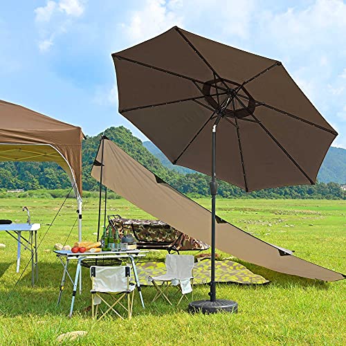 Yescom 9' Outdoor Solar Powered LED Umbrella 8 Ribs w/ 32 Lights for Patio Garden Deck Crank Tilt UV30 Chocolate