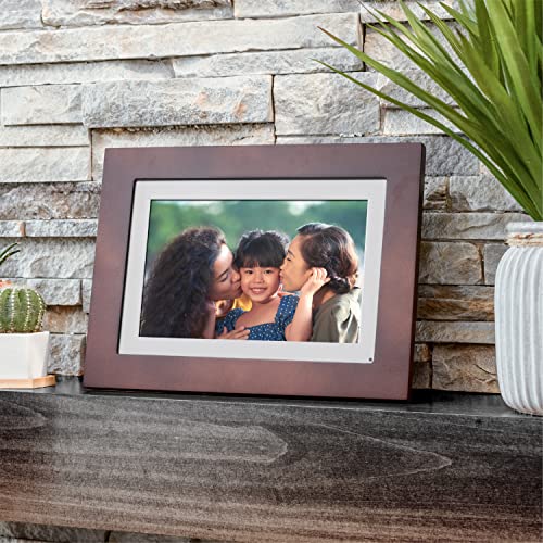 Simply Smart Home Photoshare 10” WiFi Digital Picture Frame, Send Pics from Phone to Frames, 8 GB, Holds 5,000+ Photos, HD Touchscreen, Espresso Wood Frame, Easy Setup, No Fees