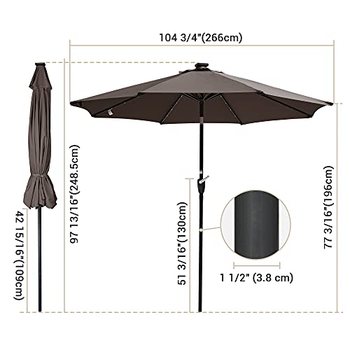 Yescom 9' Outdoor Solar Powered LED Umbrella 8 Ribs w/ 32 Lights for Patio Garden Deck Crank Tilt UV30 Chocolate