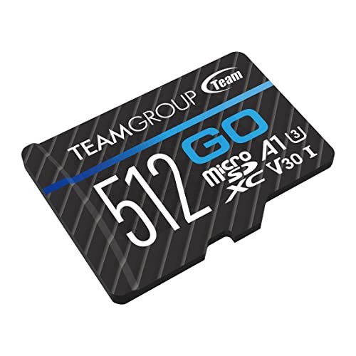 TEAMGROUP GO Card 512GB Micro SDXC UHS-I U3 V30 4K for GoPro & Drone & Action Cameras High Speed Flash Memory Card with Adapter for Outdoor, Sports, 4K Shooting, Nintendo-Switch TGUSDX512GU303