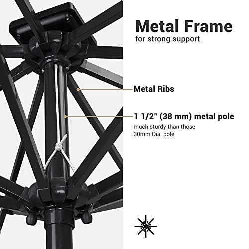 Yescom 9' Outdoor Solar Powered LED Umbrella 8 Ribs w/ 32 Lights for Patio Garden Deck Crank Tilt UV30 Chocolate