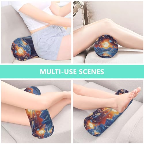 xigua Cartoon Space Neck Roll Pillow for Neck Relief with Removable Washable Cover - Memory Foam Round Cylinder Bolster, Ergonomically Designed for Head, Neck, Back, and Legs