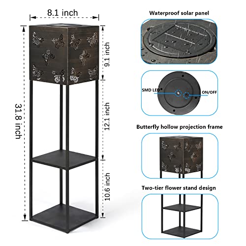 Goupfafa Solar Garden Lights, Butterfly Pattern Solar Pathway Lights, 2 Tier Metal Flower Stand Solar Landscape Lights Warm White, Decorative Patio Lawn Path Backyard(Butterfly)
