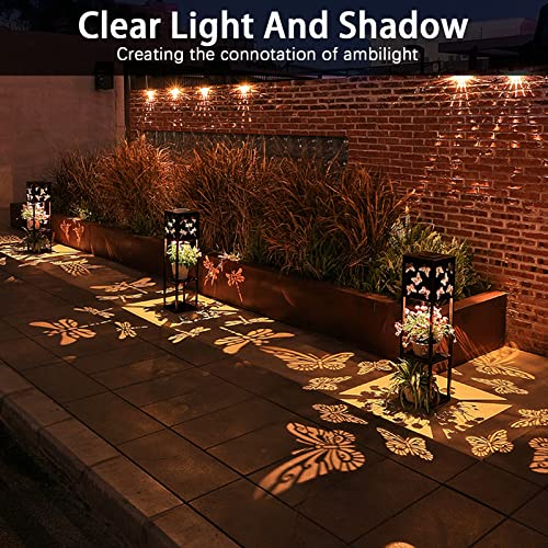 Goupfafa Solar Garden Lights, Butterfly Pattern Solar Pathway Lights, 2 Tier Metal Flower Stand Solar Landscape Lights Warm White, Decorative Patio Lawn Path Backyard(Butterfly)