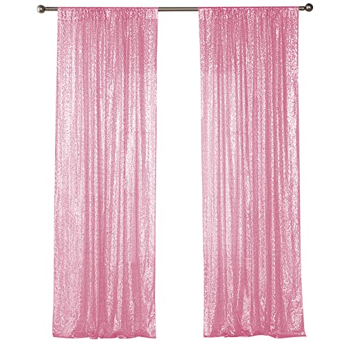 Sugargirl Pink Sequin Backdrop Curtain 2 Panels 2FTx8FT Glitter Pink Background Drapes Sparkle Photography Backdrop for Party Wedding Birthday Wall Decoration