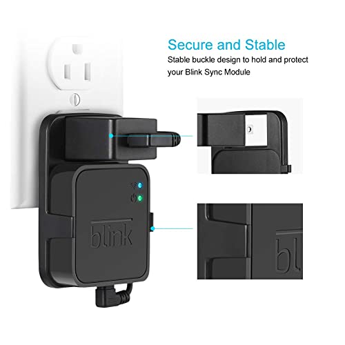 FoMass Outlet Wall Mount for Blink Sync Module 2- Mount Bracket Holder for Blink XT/ XT2 and Blink Outdoor Home Security Camera with Easy Mount Short Cable - Black (Black)