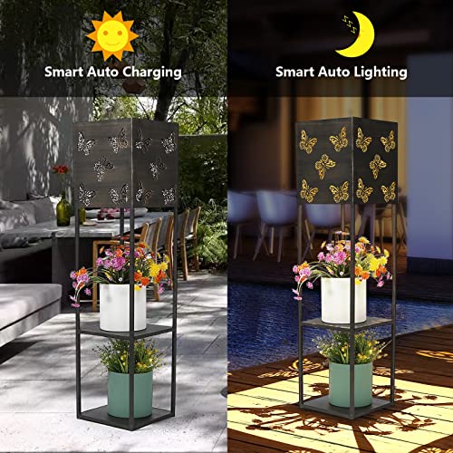 Goupfafa Solar Garden Lights, Butterfly Pattern Solar Pathway Lights, 2 Tier Metal Flower Stand Solar Landscape Lights Warm White, Decorative Patio Lawn Path Backyard(Butterfly)