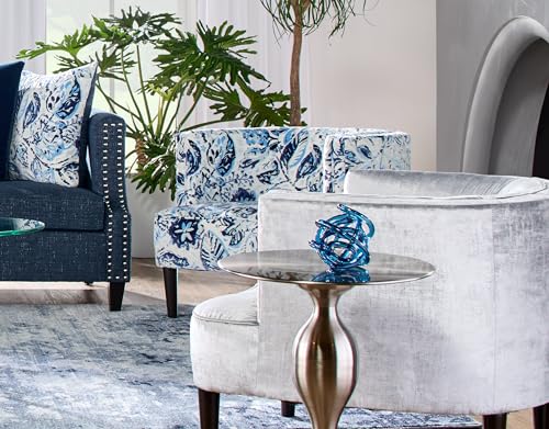 Roundhill Furniture Isla Chenille Oversized Living Room Barrel Accent Chair with Arms, Lyanna Indigo