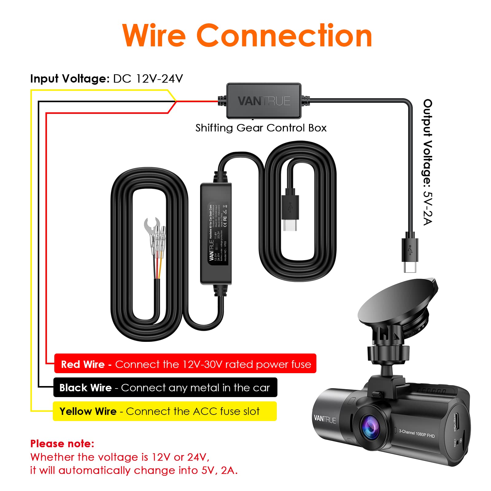 【Bundle: Vantrue S1 PRO Dual Dash Cam + Vantrue Hardwire Kit】 Vantrue S1 Pro 2.7K Front and Rear 5G Wi-Fi Dash Cam, 1944P Dual Hidden Dash Camera for Cars, STARVIS 2, Voice Control