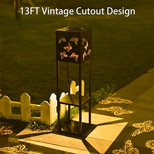 Goupfafa Solar Garden Lights, Butterfly Pattern Solar Pathway Lights, 2 Tier Metal Flower Stand Solar Landscape Lights Warm White, Decorative Patio Lawn Path Backyard(Butterfly)