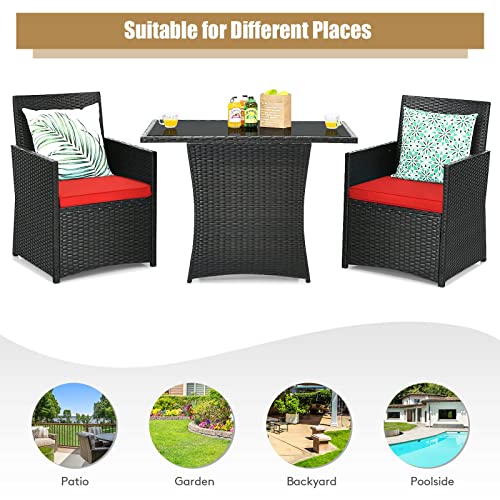 Acquire 3PCS Patio Rattan Furniture Set Cushioned Sofa Armrest Garden Deck Red Suitable for Patio, Porch, Garden and Balcony, Etc