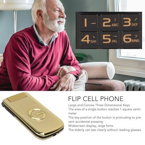 Airshi Senior Flip Phone, Gold Big Font Double Card Dual Standby Flip Cell Phone for Seniors for Daily Life