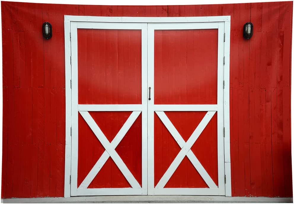 ZTHMOE 84x60inch Red Barn Door Photography Backdrop Western Farm Friendsgiving Background BBQ Party Supplies for Cowboy Birthday Fall Thanksgiving Harvest Photo Props